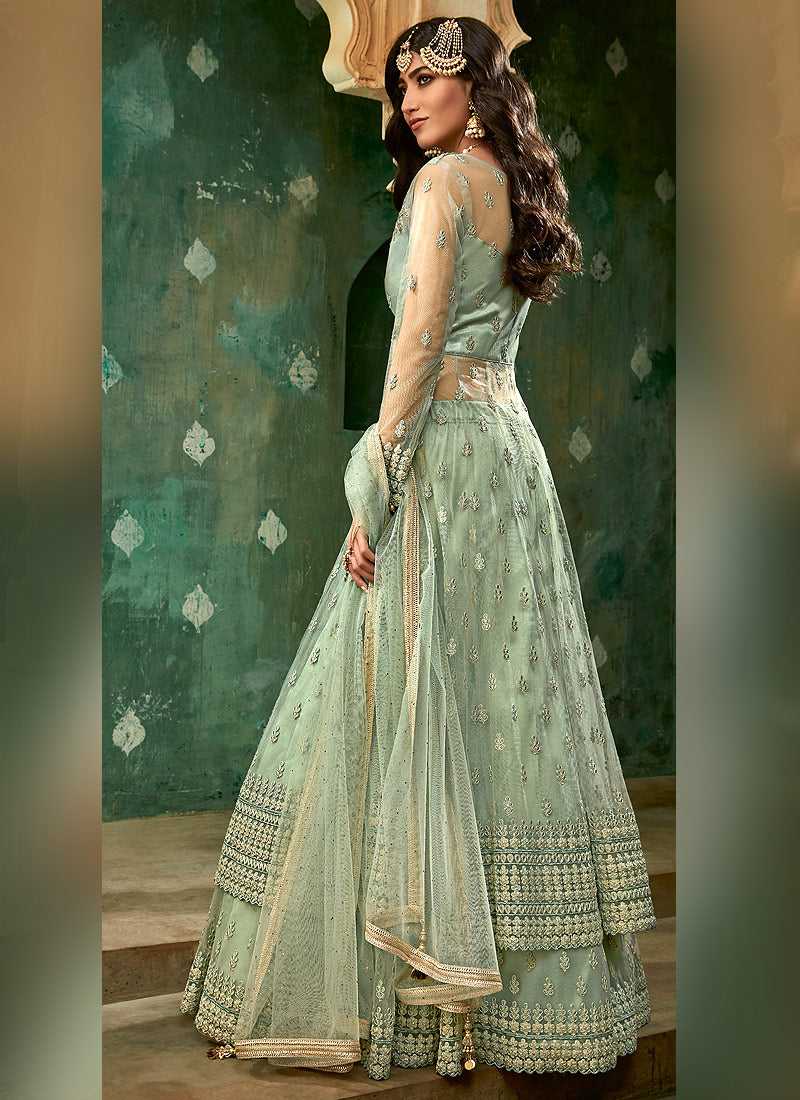 Mint Green and Gold Embroidered Lehenga